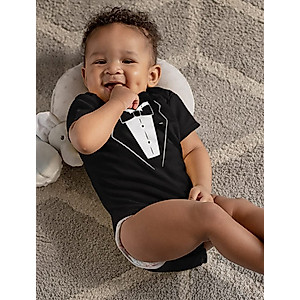 Tuxedo Baby Bodysuit with Bowtie Newborn Boy Printed Tux Suit and Tie Outfits 12M (6-12M) Black