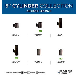 Progress Lighting Cylinder Collection 5" Modern Outdoor LED Wall Lantern Light Antique Bronze