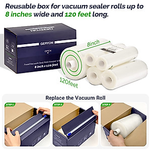 GERYON Vacuum Sealer Bags for Food, 8x120ft Rolls with Slide Cutter for All Vacuum Sealer Machine, BPA Free, Safe for Food Storage, Meal Prep and Sous Vide
