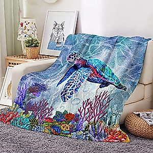 Joyloce Sea Turtle Flannel Fleece Throw Blanket 60"x50", Ocean Animal Tortoise Birthday Gifts Idea Throws and Blankets, Decorative Cover Super Cozy Lightweight in Home Bed Sofa