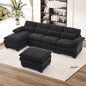 Nolohoo U Shape Sectional Sofa Cloud Couch,124" Chenille Comfy Couches for Living Room, Modern Upholstered Large Modular Sofa with Chaise,Console USB Port Cup Holders, Dark Gray