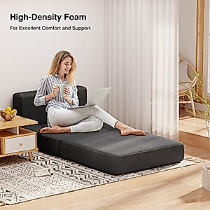 Aiho Sleeper Sofa Bed, Memory Foam Futon Sofa Bed, Floor Sofa Convertible Chair Bed Couch Bed, Modern Linen Fabric Removable Cover, for Living Room/Apartment/Loft, Dark Grey