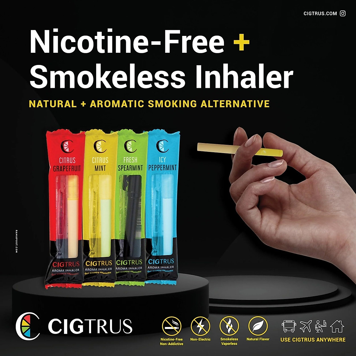 Natural Nicotine-Free & Tobacco-Free Smoking Alternative - Non-Electric Craving Relief, Quit Smoking Aid with Cigtrus (Fresh Spearmint)