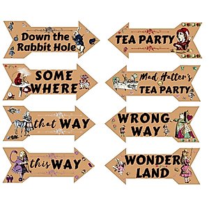 Alice in Wonderland Party Decor Vintage Style Arrow Signs Mad Hatters Tea Party Props 8 PCS Double Sided