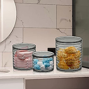 Amazing Abby - Inspire - Acrylic Headband Organizer (3-Piece Set), Plastic Apothecary Jars for Vanity, Bathroom Canisters, Midnight Grey, Great for Hairbrush, Beauty Supplies, Bath Sponges, and More