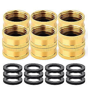 GASHER 6 Pieces Brass Tube Garden Hose Connector, Hose Adapter, 3/4" GHT Female Thread x 3/4" GHT Female Thread Connector