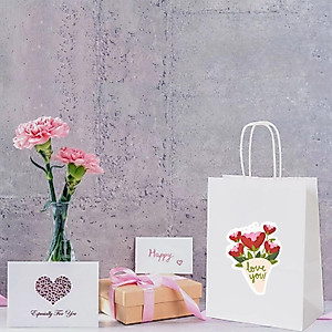 Joybe 100 Pack 8x4.75x10 Inch Medium White Kraft Paper Bags with Handles Bulk, Craft Paper Gift Bags for Party Favors Grocery Retail Shopping Business Goody Merchandise Take Out Blank Sacks (100pcs)