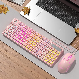 Pink Gaming Keyboard and Mouse Combo,MageGee GK980 Wired Backlit Keyboard and Pink Gaming Mouse Combo,PC Keyboard and Adjustable DPI Mouse for PC/loptop/MAC(Pink)