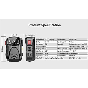 PatrolMaster 1296P UHD Body Camera with Audio (Build-in 128GB), 2 Inch Display, Night Vision, Waterproof, Shockproof, Body Worn Camera with Compact Design, Police Camera