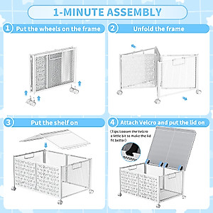 PHINOX Toy Box Storage, Toy Chest Toy Organizers and Storage Bins, Large Toy Box for Boys Girls, 70L Toy Storage Organizer with Wheels, Collapsible Metal Kids Toy Storage for Nursery, Playroom(White)