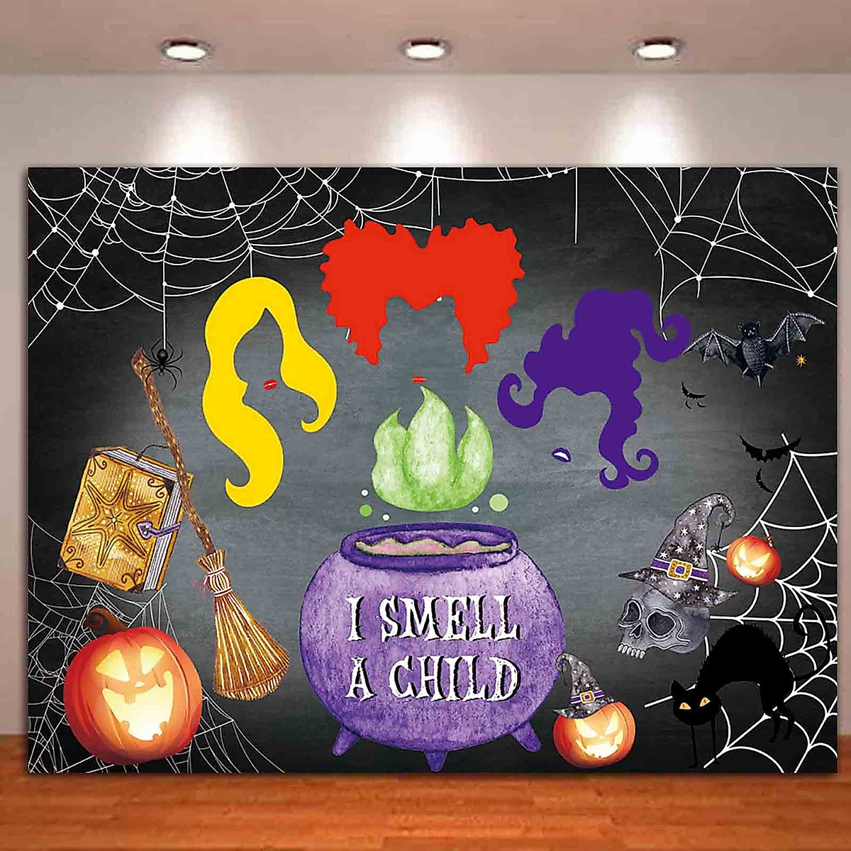 Drink Up Witches Theme Background 5x3ft Halloween I Smell a Child Photography Backdrop Baby Shower Kids Birthday Trick or Treat Party Decorations Boo Bats Pumpkin Dark Night Photo Booth Props