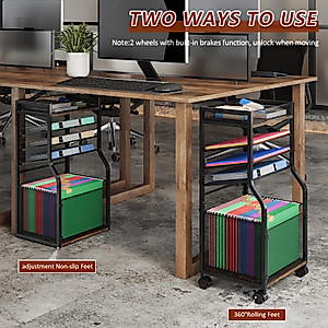 3IngSeagulls 5-Tier Rolling File Cart with Hanging File Folders, Mobile Desk File Organizer on Lockable Wheels, Wood & Mesh Paper Letter Sliding Trays Organization for Office, Home, School, Patent
