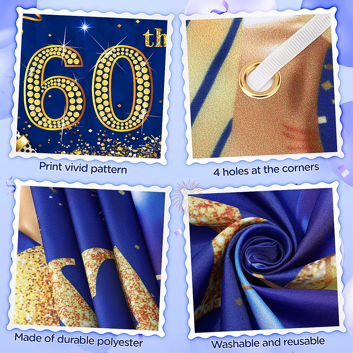 60th Birthday Decorations for Men Women Navy Blue and Gold 60th Birthday Yard Banner and 18 PCS 60th Birthday Balloons Birthday Party Supplies for Anniversary Birthday Party Indoor Outdoor Yard Decor