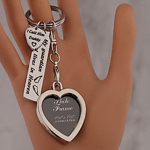LQRI Memorial/Remembrance Photo Frame Keychain My Guardian Angel Lives in Heaven I Call Him Daddy Memorial Keychain Loss of a Dad Sympathy Gift In Memory of Dad (SILVER)