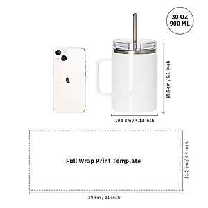 PYD Life Sublimation Mugs Tumblers Blanks with Handle Lid and Straw 30 OZ White Insulated Stainless Steel Jug Water Bottle with Handle for Sublimation Oven Printing 4 Pack