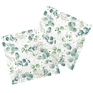 Sage Green Disposable Paper Napkins 3-ply Bathroom Eucalyptus Beverage Napkins for Sage Greenery Baby Shower Party Wedding Dinning Decor（5"X5" in, 80-Pack)