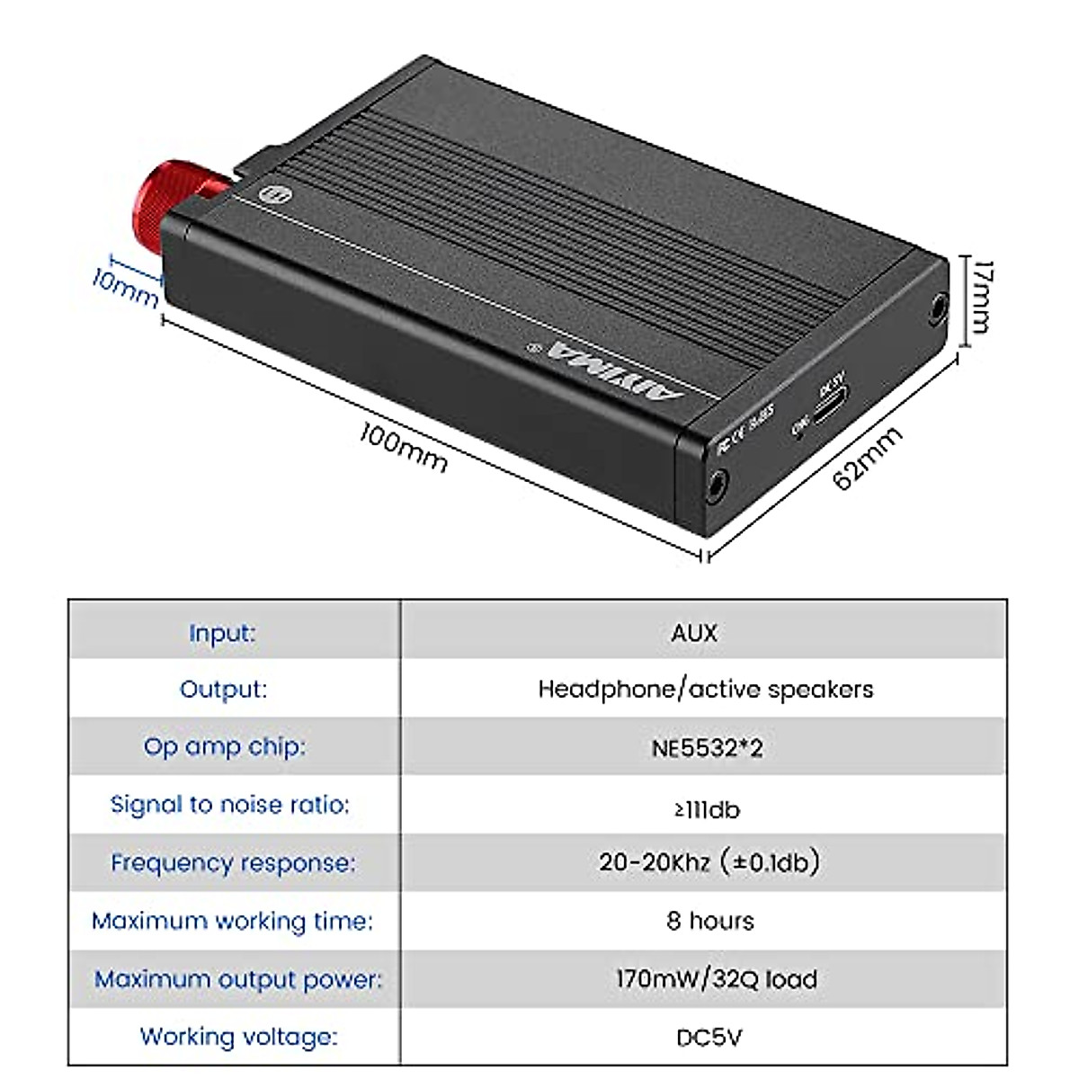 AIYIMA H1 Portable Mini Headphone Amplifier 3.5mm Stereo Audio HiFi Ear Amp Support Impedance 16-300Ω Headset for MP3/MP4 /Phones/Digital Players/Tablets/Computers