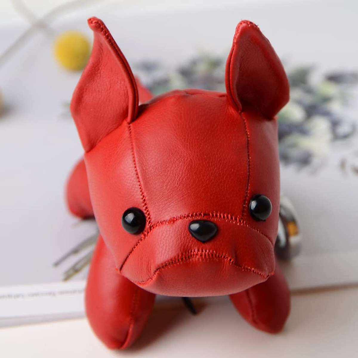 SEADEAR French Bulldog Keychain, PU Leather Dog Keychain with Metal Ring Car Key Ring Pendant Bag Pendant Car Pendant fit for Wallet Handbag Backpack Yellow