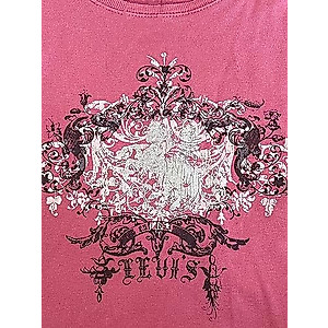 Y2K Crop Tops for Woman Short Sleeve Crew Neck Baby Tees Vintage Acanthus Print T-Shirt A Pink