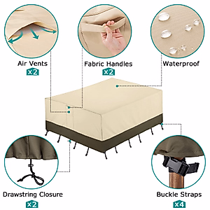 SunPatio Waterproof Patio Furniture Covers, Rectangular/Oval Dining Table and Chairs Cover, All-Weather Protection Outdoor Sectional Conversation Set Cover, Beige and Olive, 110"W x 84"D x 28"H