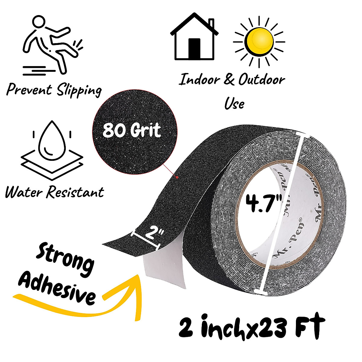 Mr. Pen- Grip Tape, 2 Inch, 23 Feet, Anti Slip/Non Skid Tape, Grip Tape, Friction Tape for Stair, Black Grip Tape Roll, Waterproof