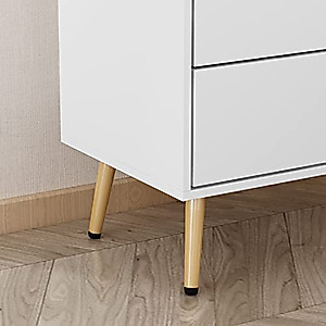 ECACAD Modern Dresser with 5 Drawers, Wood Dresser Storage Chest with Gold Metal Legs for Bedroom, Living Room, White (27.4”L x 15.6”W x 44.9”H)