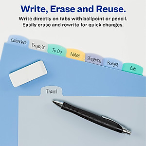 Avery 8-Tab Plastic Binder Dividers, Write & Erase Multicolor Big Tabs, 1 Set (16171),Translucent Multicolor