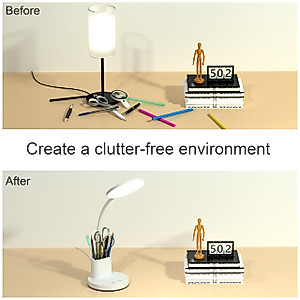 Vicsoon Desk Lamp, LED Desk Lamp for Home Office, Touch Table Lamp with 3 Color Modes 360° Adjustable Arm, Dimmable Desk Light with Pen Phone Holder, White