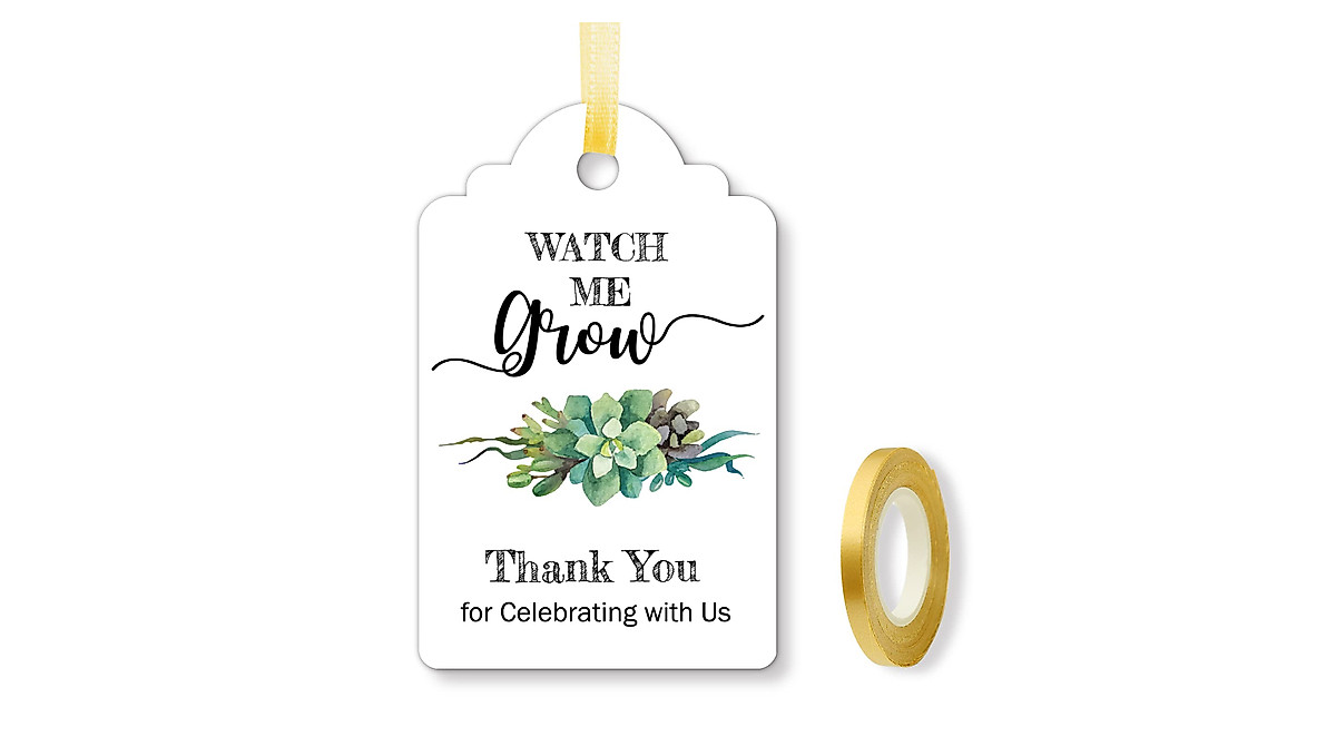 Baby Shower Favor Tags - Watch Me Grow Succulent Theme (50 Pack)