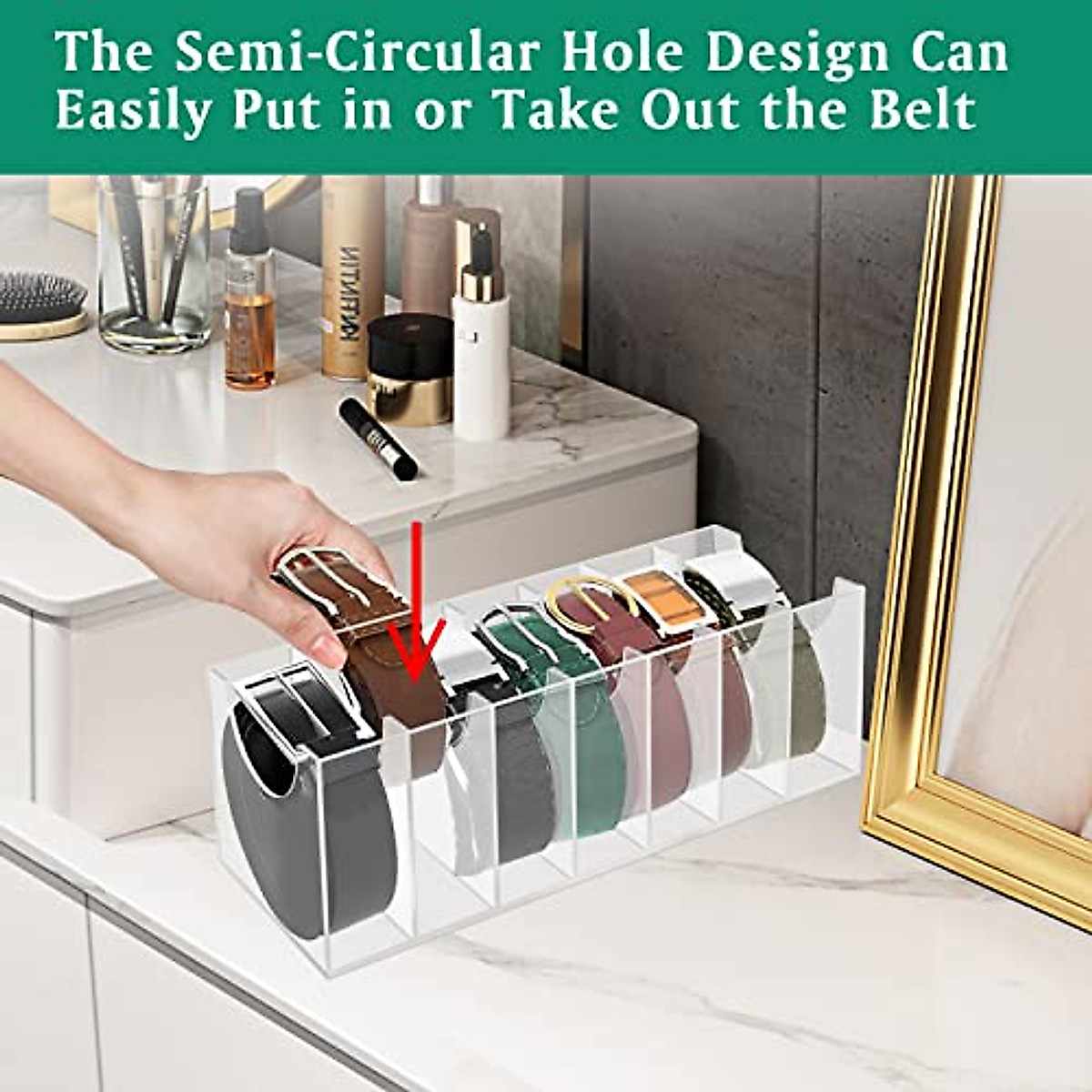 JUBAOLEA Belt Organizer, Acrylic 7 Layers Belt Container Storage Holder Storage Organizer, Clear Belt Display Case for Belt, Watches, Tie and Bow Tie, Jewelry, Bracelets Closet Accessories