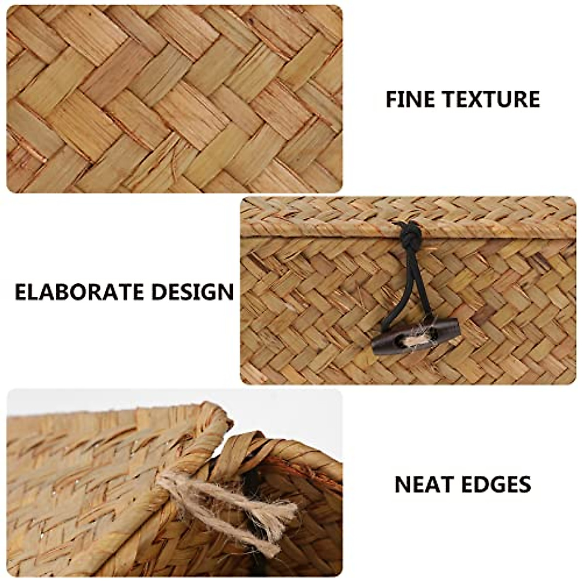 DOITOOL Straw Rattan Storage Basket With Lid Square Wicker Storage Bins Tea Storage Box With Cover Organizer Home Decoration (Large)