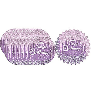 Purple Birthday Party Supplies, 20 Plates and 20 Napkins, Purple Theme Birthday Party Decorations for Girl Women Wedding Bday Party Supplies