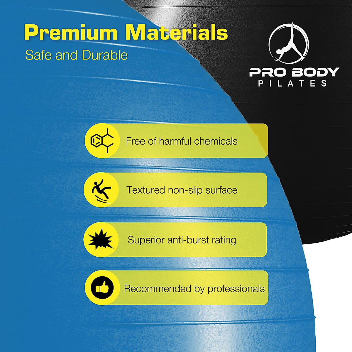 ProBody Pilates Yoga Ball Chair, Exercise Ball Chair with Base or Stand for Home Office Desk Sitting or Workout, 65cm Antiburst Balance Ball & Stability Ball Seat for Back, abs (Blue)