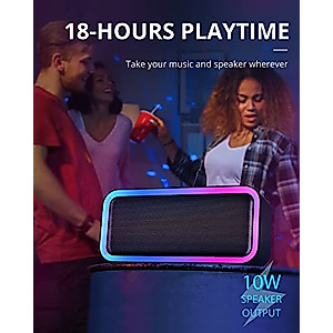 Kunodi Bluetooth Speaker, Bluetooth 5.0 Wireless Portable Speaker with 10W Stereo Sound, Party Speakers with Ambient RGB Light,18-Hour Playtime,IPX5 Waterproof Speakers for Outdoors, Travel（Black