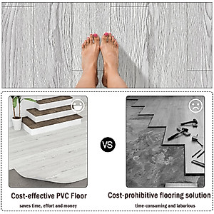 Oxdigi Peel and Stick Vinyl Flooring Roll 24"x 393"/ 64 Sq.Ft, Self Adhesive Vinyl Wood Flooring Planks Floor Tiles Stickers Waterproof for Bathroom Living Room Bedroom Kitchen RV, White Grey Wood
