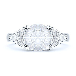 PRSTANI Sterling Silver Triple Three Sidestones 2CT Simulated Round Brilliant Cut Diamond Promise Engagement Ring (5.5)