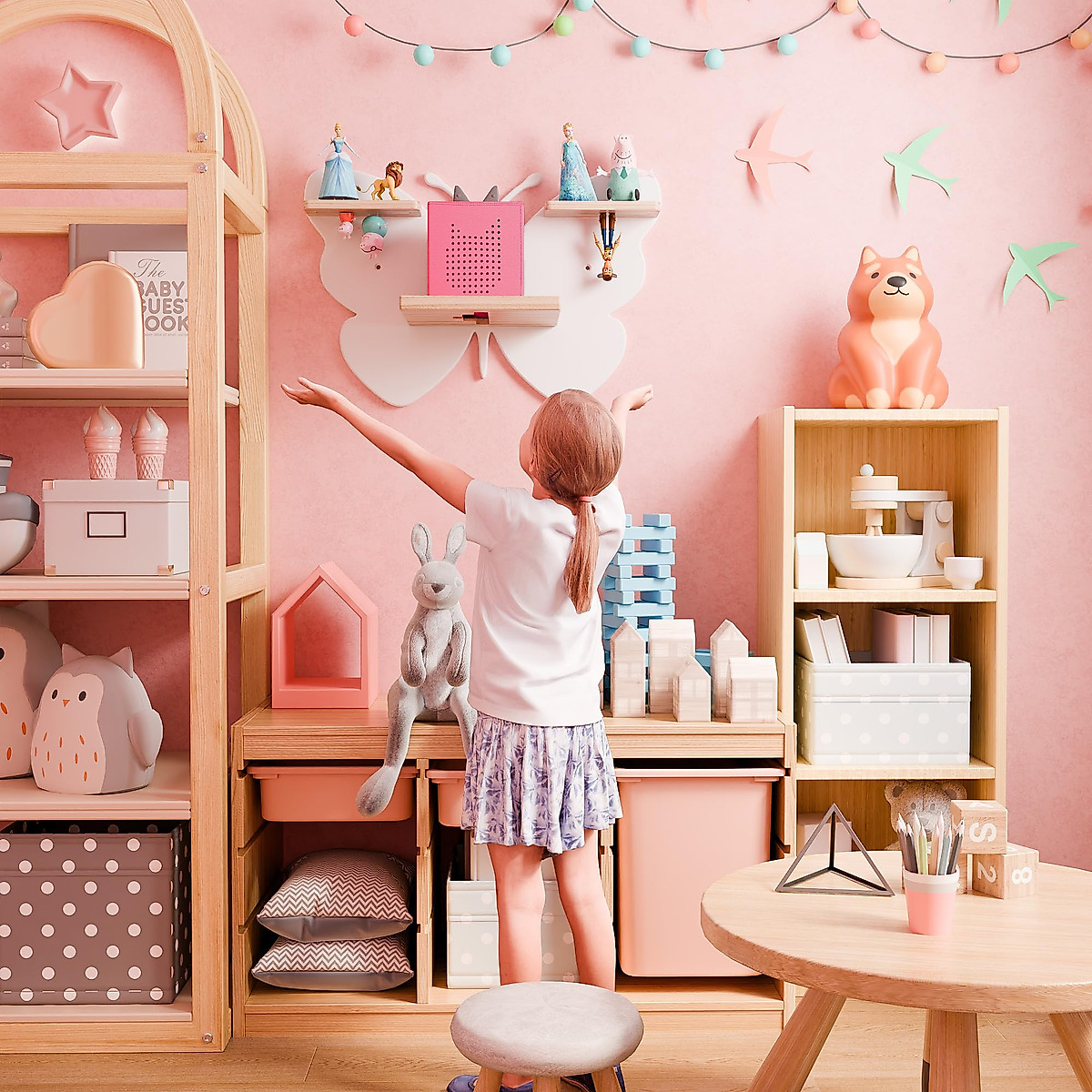 Eostbe Butterfly Tonie Shelf for Tonie and Tonie Box - White Magnetic Tonie Wooden Floating Shelf for Tonie Storage, Cute Tonie Wall Shelf for 8-12 Tonie Figures,Tonie Box Shelf Wall Mounted for Kids