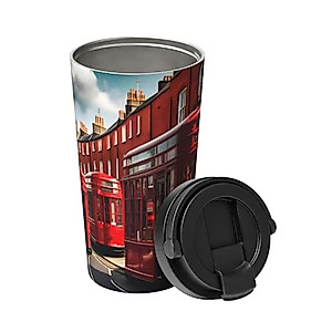WANGXUEE Red London Street Print 500ml Stainless Steel Travel Tumbler Double Wall Vacuum Insulated Coffee Mug