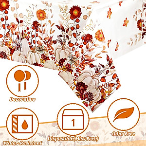 Newwiee 4 Pcs Thanksgiving Tablecloth Fall Pumpkin Plastic Tablecloths Maple Floral Fall Table Cloth Disposable Rectangle Fall Plastic Table Cover for Autumn Harvest Party, 54 x 108 Inch