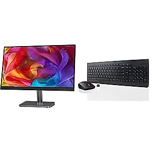 Lenovo L24i-30-2022 - Everyday Monitor - 23.8 Inch FHD - 75 Hz - AMD Freesync & 510 Wireless Keyboard & Mouse Combo, 2.4 GHz Nano USB Receiver, Full Size, Island Key Design