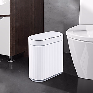 ELPHECO Bathroom Trash Can - 2.5 Gallon Waterproof Sensor Trash Can, 10 Liter Motion Sensor Trash Can, Slim Garbage Bin for Narrow Kitchen and Office Use, White with Grey Trim