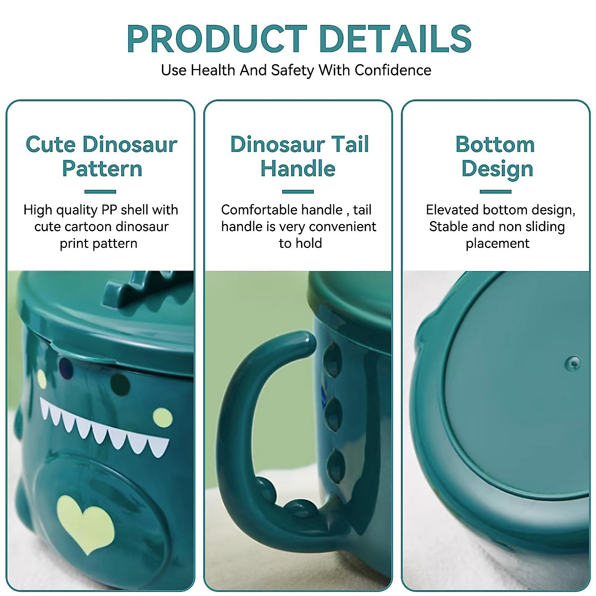 HERCHR Cartoon Stainless Steel Soup Bowl, Cute Cereal Bowl with Lid and Handles Green Japanese Ramen Bowl Soup Bowls with Handles for Soup Cereal Rice