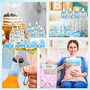 Suttmin 78 Pcs Baby Bottle Party Favors for Baby Shower 24 Mini Candy Bottles 24 Baby Footprint Bottle Openers 24 Thank Tags 6 Rose Flower for Boy Girl Baby Shower Party Decor(Blue, Silver)