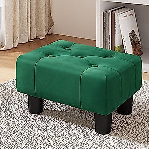 LUE BONA Small Foot Stool Ottoman, Velvet Tufted Footrest with Plastic Legs, 9''H, Rectangle Foot Stools for Adult with Non-Slip Pads, Footstool for Living Room,Couch, Embered