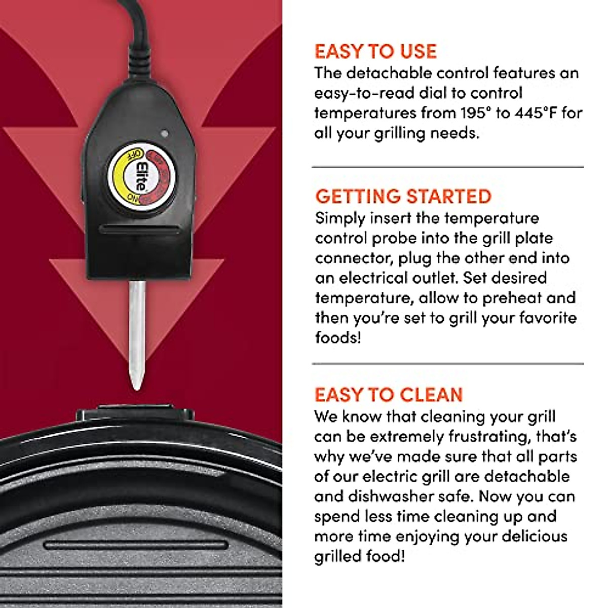 Smokeless Indoor Electric BBQ Grill with Glass Lid, Dishwasher Safe, PFOA-Free Nonstick, Adjustable Temperature, Fast Heat Up, Low-Fat Meals Easy to Clean Design