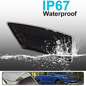 2Pcs Full LED Amber Side Marker Lights for Ford Ranger Tremor XL XLT Lariat 2019 2020 2021 Fender Indicator Turn Signal Light Replace OEM Sidemarker lamp Smoked Lens