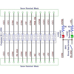 Electronics-Salon 24/20-pin ATX DC Power Supply Breakout Board Module.