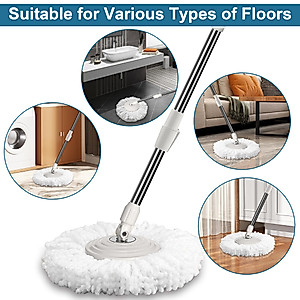 6 Pack Mop Heads Replacements, Compatible with FunClean Spin Mop & RinseWise Mop Bucket, Microfiber Spin Mop Head Refill Cleaning Supplie for Home Industrial and Commercial Use