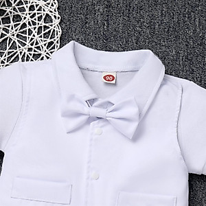 Summer Baptism Outfits for Boys Baby Boy Gentleman Suit Christening Outfit Dedication White Dress Shirt Romper Bowtie Infant Baptismal Outfit Easter Wedding Tuxedo Formal Suit All White 3-6 Months