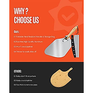 Pizza Peel Aluminum Pizza Spatula, Mooues 12 inch Metal Pizza Paddle(12"x 14")with Rocker Cutter Foldable Wood Handle, [Storage bag included], for Family Pizza Oven Baking Pizza, Dough, Bread & Pastry
